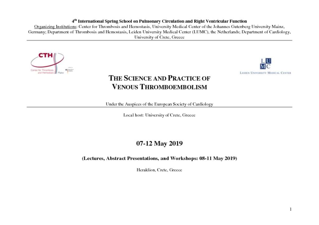 4th International Spring School / THE SCIENCE AND PRACTICE OF VENOUS ...
